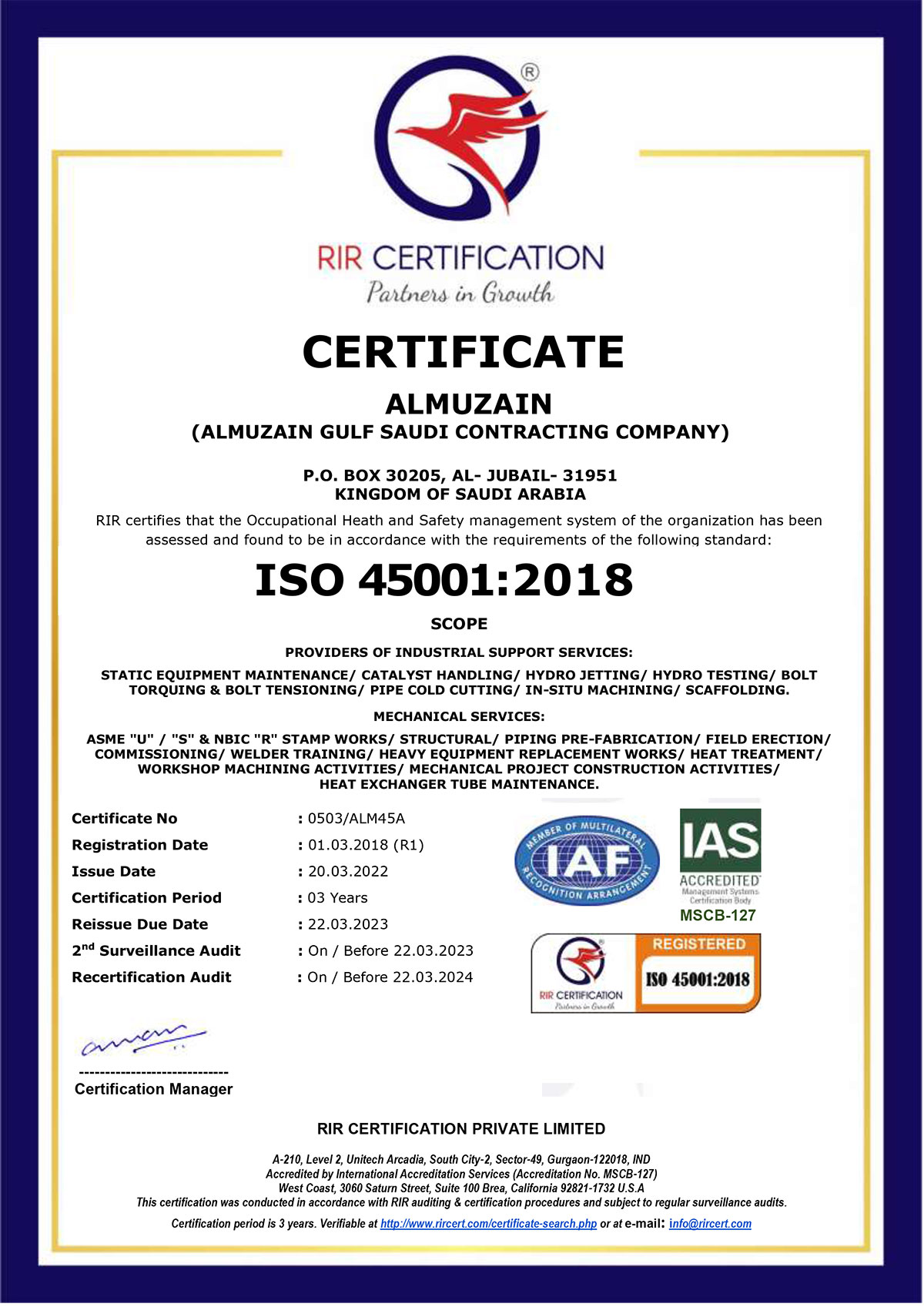 Certificates & Accreditations | Almuzain | Your Trusted Partner in Projects