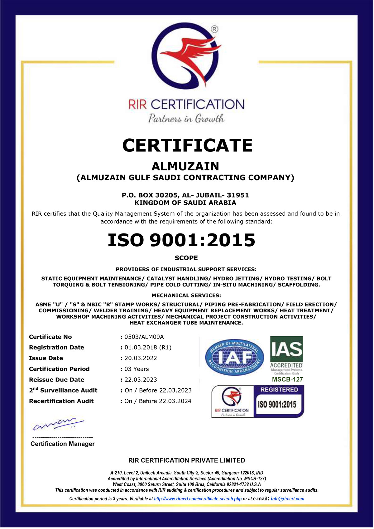 Certificates & Accreditations | Almuzain | Your Trusted Partner in Projects